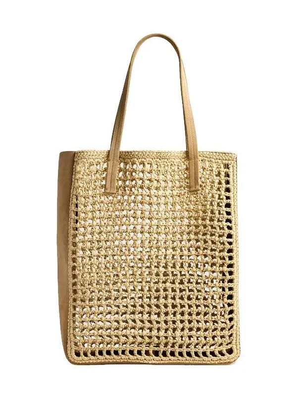 Khaite Small Zoe Woven Raffia And Suede Tote - Natural / Mud 479