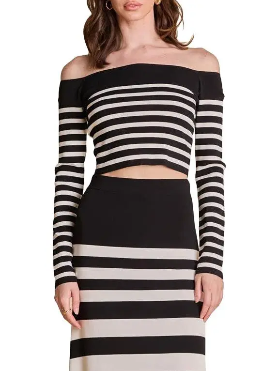 Endless Rose Striped Off-the-shoulder Sweater - Black/ Cream