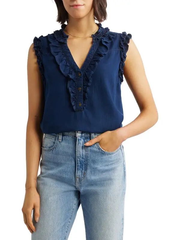 Wit & Wisdom Ruffle Accent Sleeveless Top - Indigo