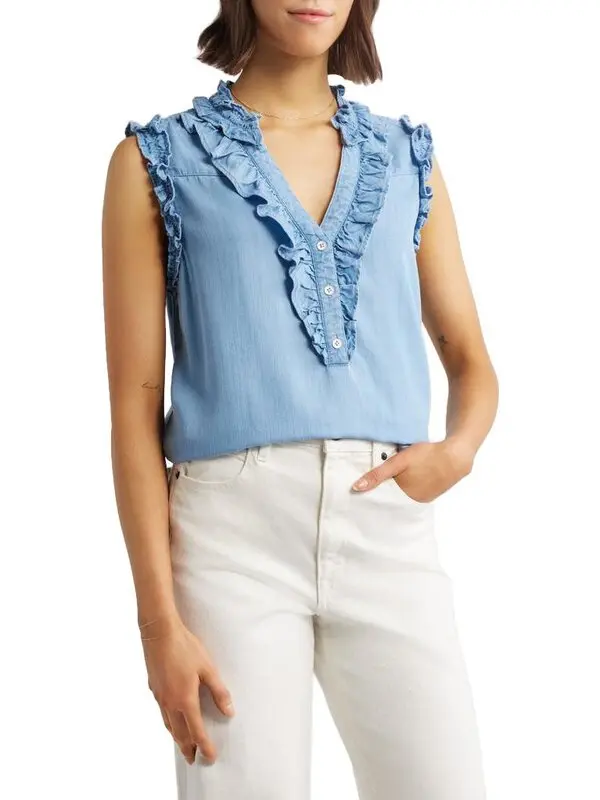 Wit & Wisdom Ruffle Accent Sleeveless Top - Light Blue