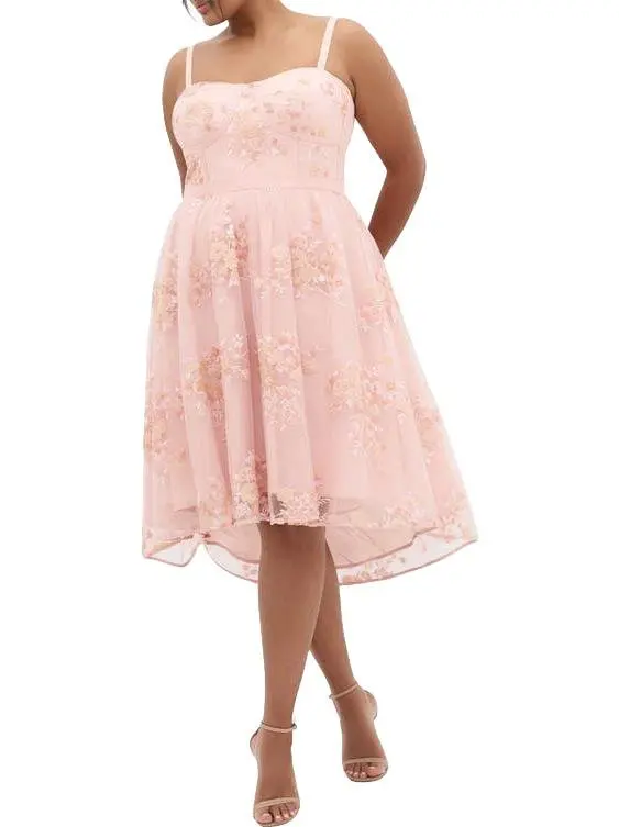 City Chic Ambrosia Sequin Floral Print High-low Dress - Ballet Pink