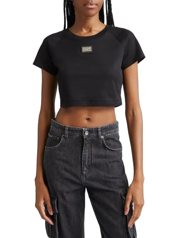 Dolce & Gabbana Logo Plate Crop Top - N0000 Black