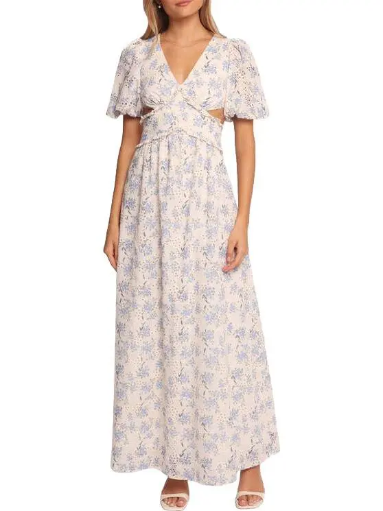 PETAL & PUP Jemima Floral Eyelet Maxi Dress - Blue Floral