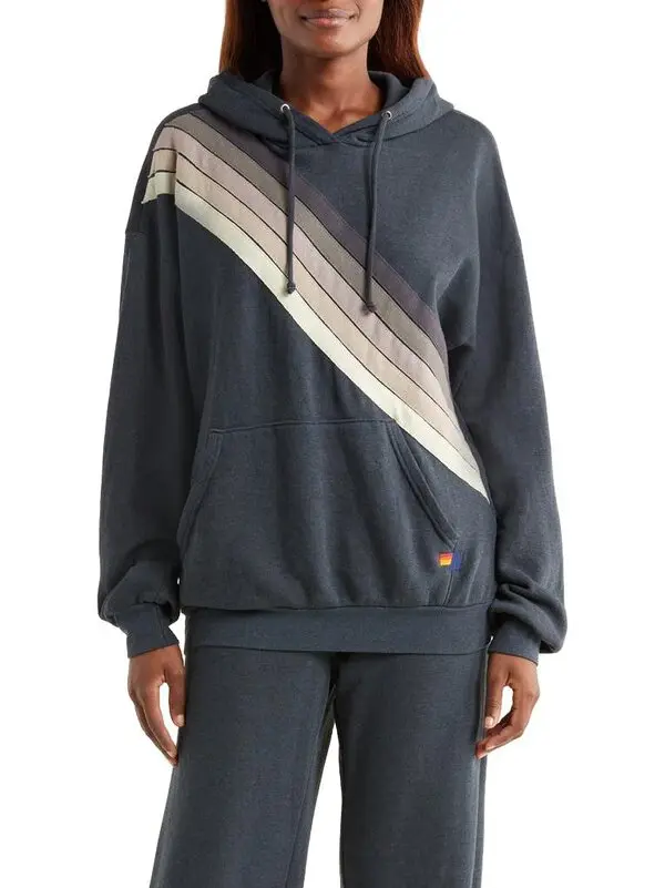 Aviator Nation Cross Stripe Hoodie - Charcoal/ Charcoal