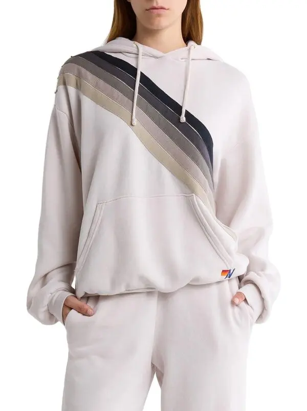 Aviator Nation Cross Stripe Hoodie - Dove Grey/ Grey