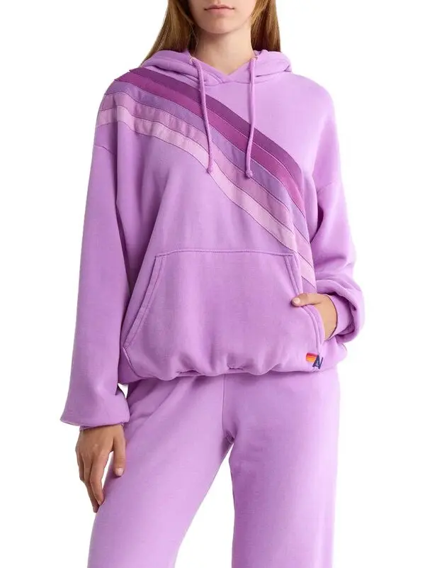 Aviator Nation Cross Stripe Hoodie - Neon Purple/ Purple