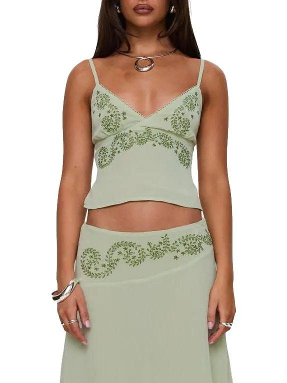 Princess Polly Embroidered Chiffon Camisole - Green