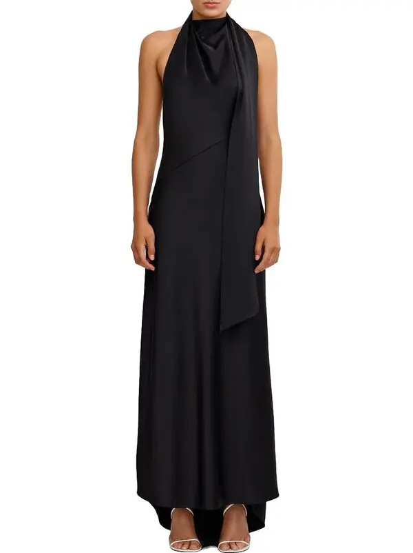 Significant Other Adriana Open Back Halter Gown - Black