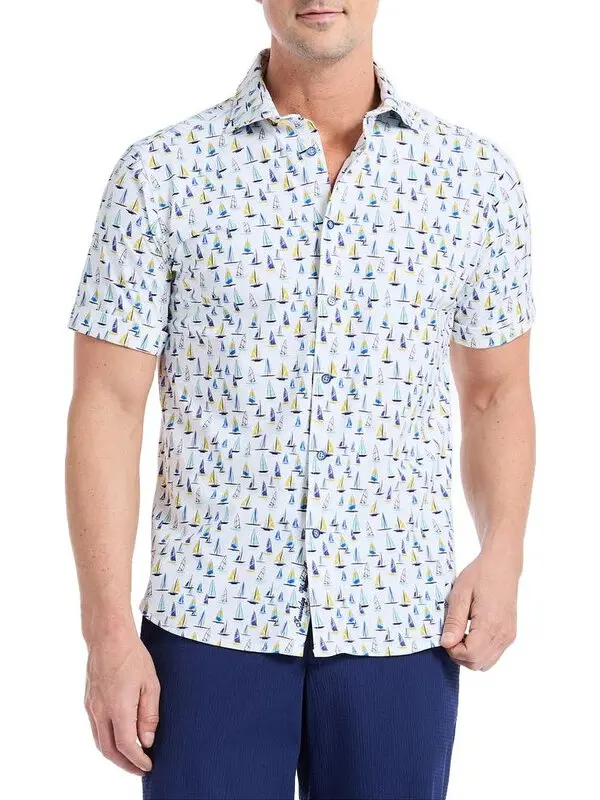 Robert Graham Transpacific Knit Short Sleeve Button-up Shirt - White