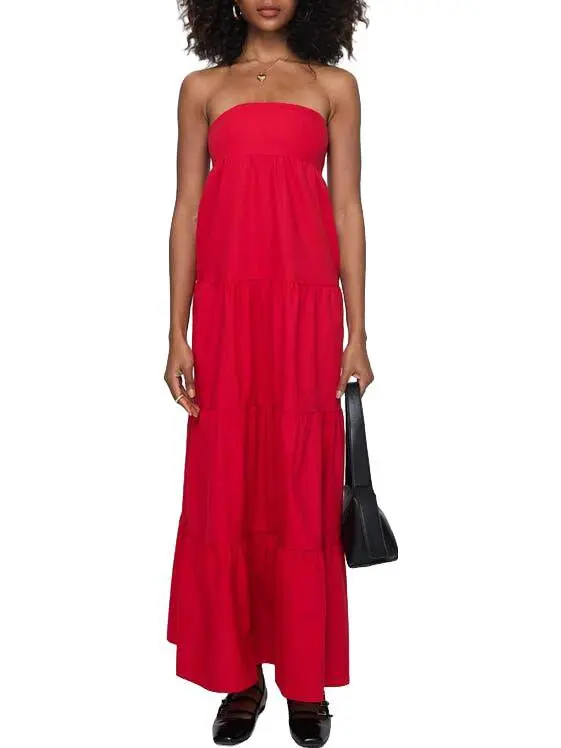 Princess Polly Kazia Strapless Cotton & Linen Maxi Dress - Red