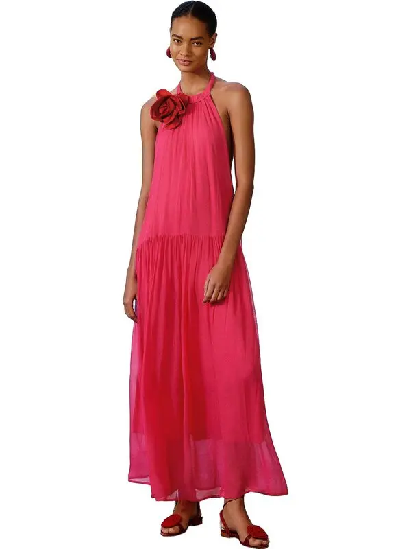 Farm Rio Halter Neck Maxi Dress - Pink