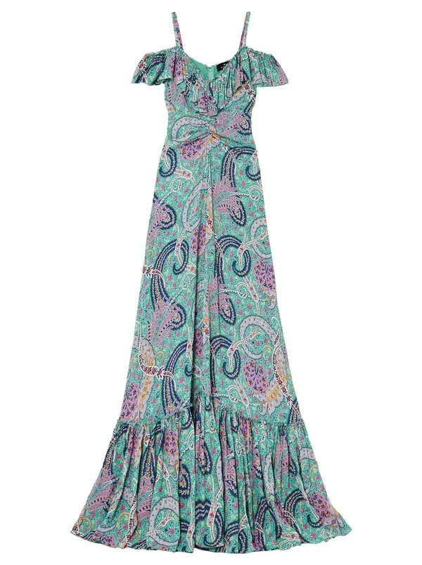 Etro Off-the-shoulder Paisley-print Maxi Dress - Blue