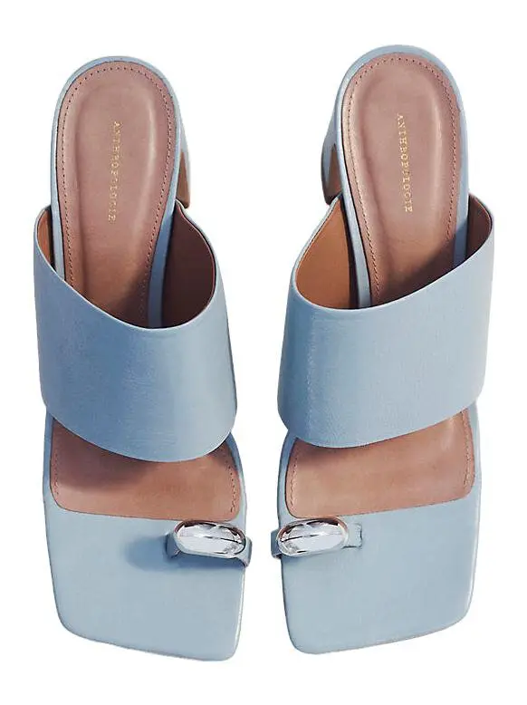 Anthropologie Toe-ring Block-heel Mules - Blue