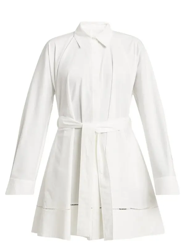 Proenza Schouler Sammy Belted Ladder Stitch Poplin Dress - White