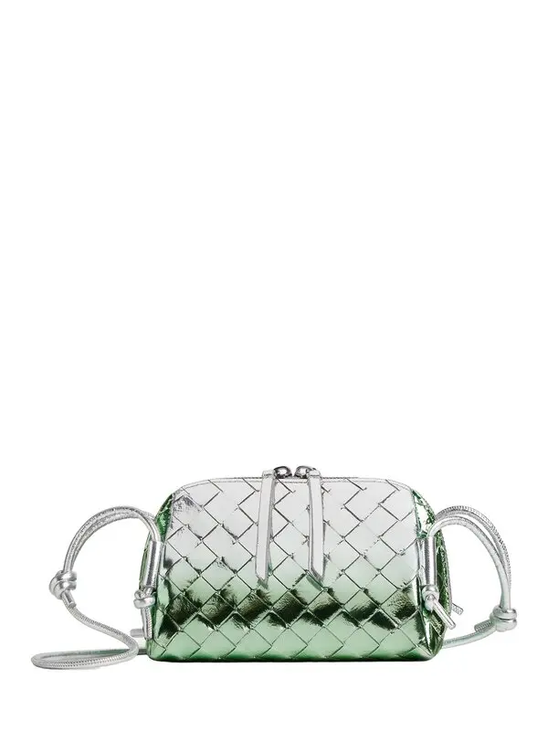 BOTTEGA  VENETA Intrecciato Lamina Leather Pouch - Silver/fresh Mint