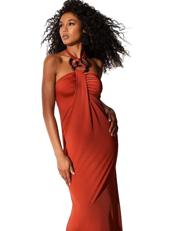 Natori Solid Jersey Halter Dress - Red