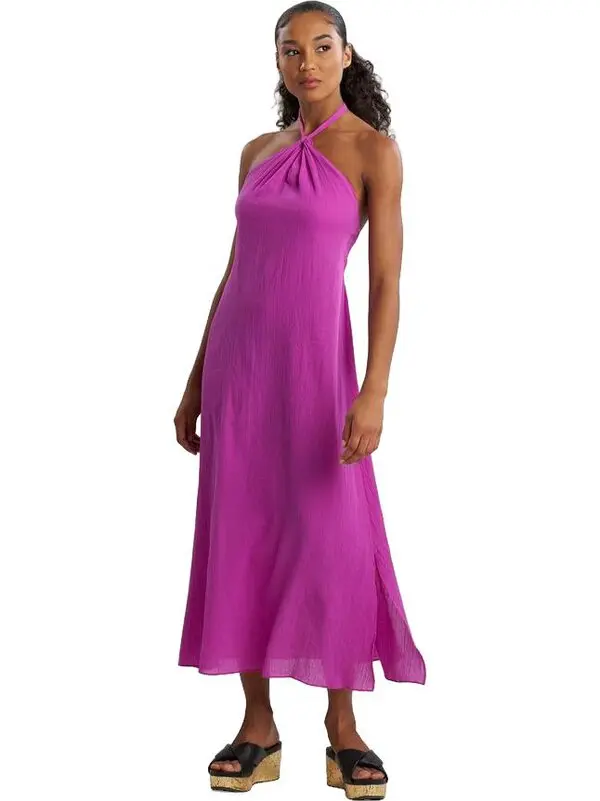 Natori Cotton Gauze Halter Dress - Pink / Purple