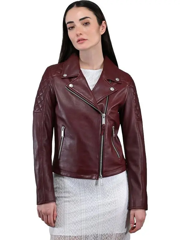 Frye Oklahoma Biker Leather Jacket - Burgundy