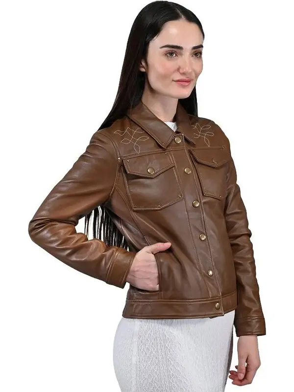 Frye Callum Trucker Leather Jacket - Brown