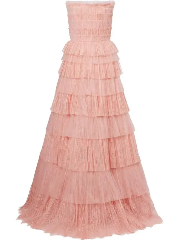 Costarellos Trissa Plissé Tiered Gown - Pink