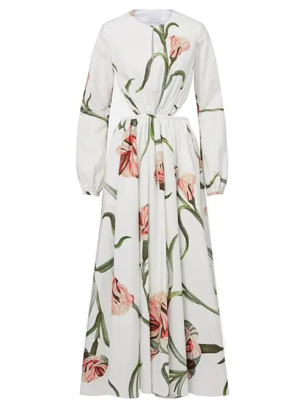 Giambattista Valli Macro Carnation Cutout Poplin Maxi Dress - White