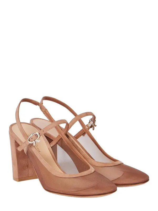 GIANVITO ROSSI Francoise 85 Suede-trimmed Slingback Pumps - Beige