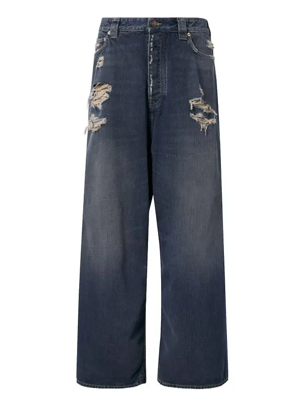 Balenciaga Distressed Wide-leg Mid-rise Jeans - Blue