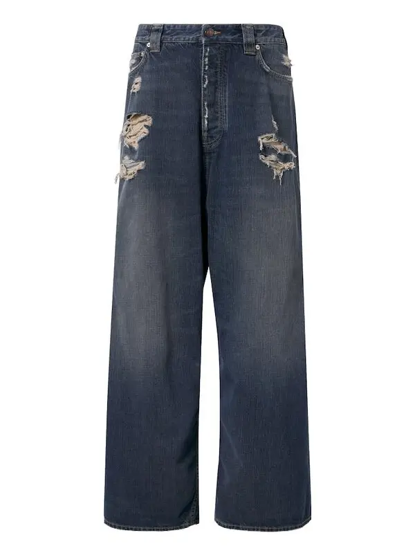 Balenciaga Distressed Wide-leg Mid-rise Jeans - Blue