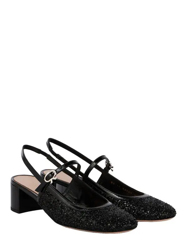 GIANVITO ROSSI Leather-trimmed Slingback Pumps - Black