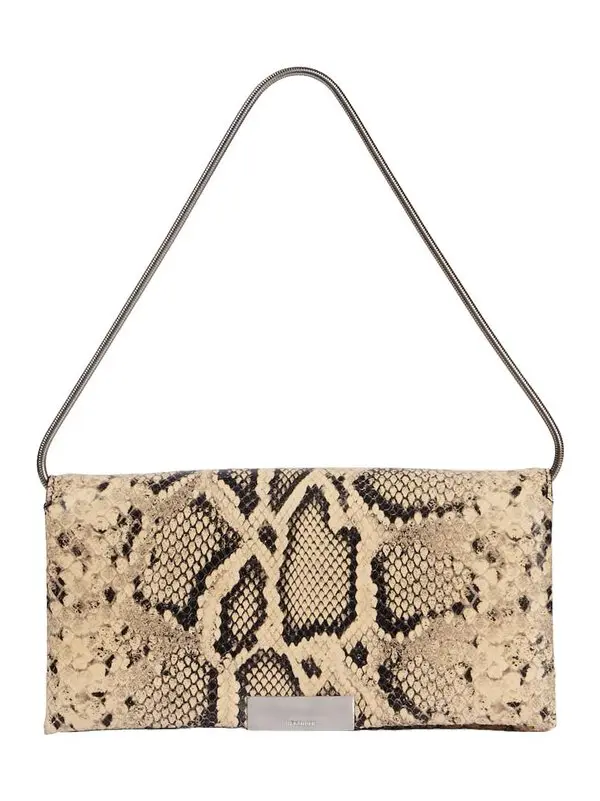 JIL SANDER Carnet Snake-effect Leather Clutch - Neutrals