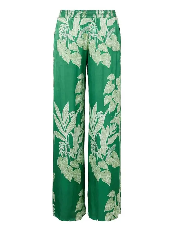 Poupette St Barth Cecile Floral Wide-leg Pants - Green