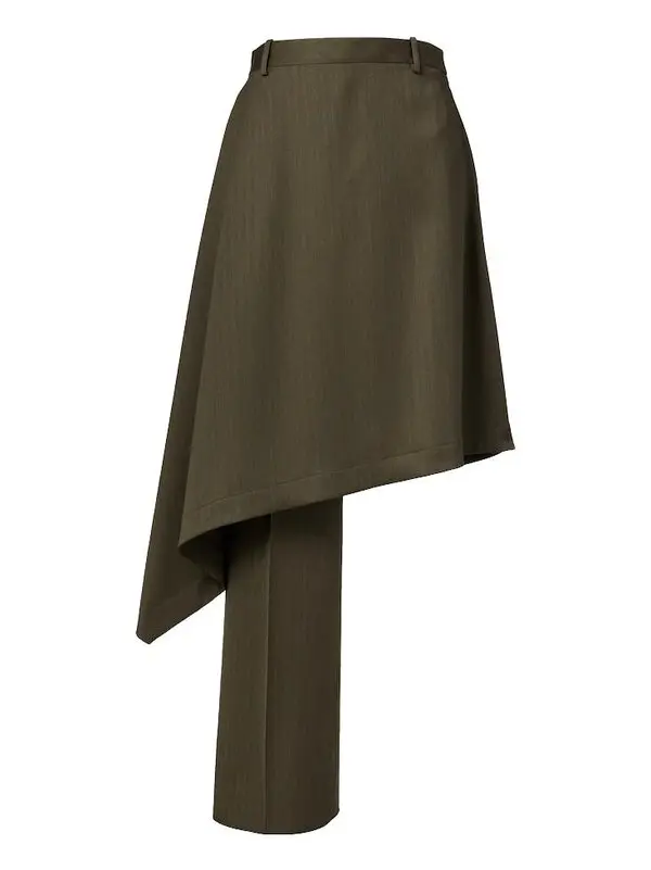 Bottega Veneta Asymmetric Wool Midi Skirt - Green