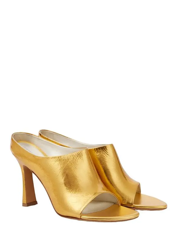 Bottega Veneta Rana Metallic Leather Mules - Gold