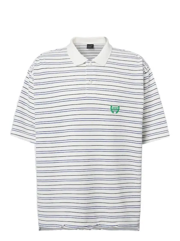 Balenciaga Bb Laurel Striped Cotton Piqué Polo Shirt - Blue