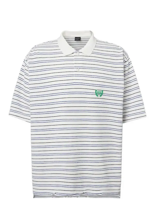 Balenciaga Bb Laurel Striped Cotton Piqué Polo Shirt - Blue