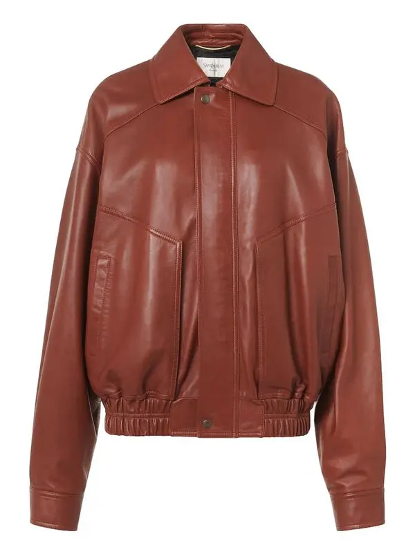 Saint Laurent Leather Bomber Jacket - Brown