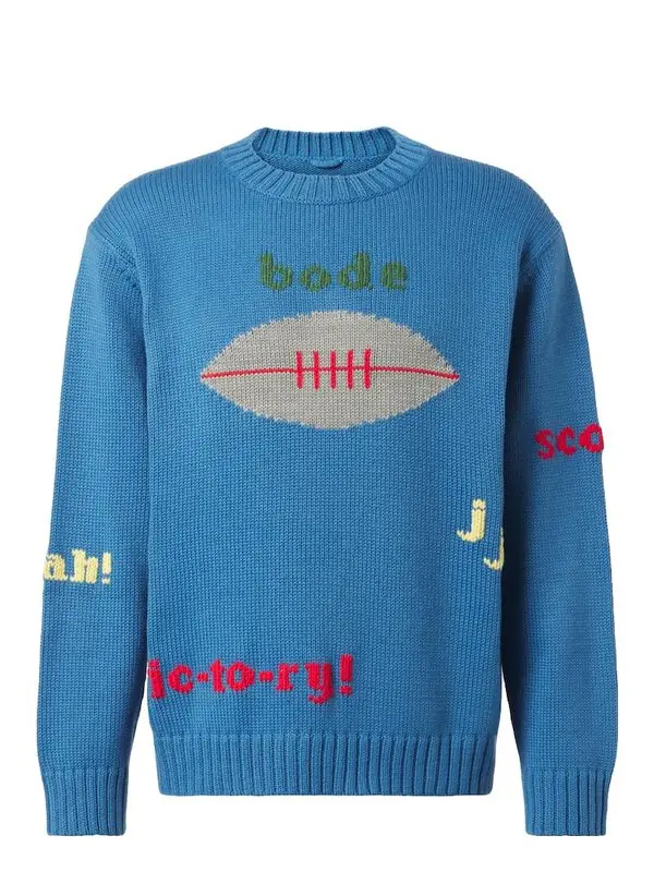 BODE Spirit Embroidered Cotton And Wool Sweater - Blue
