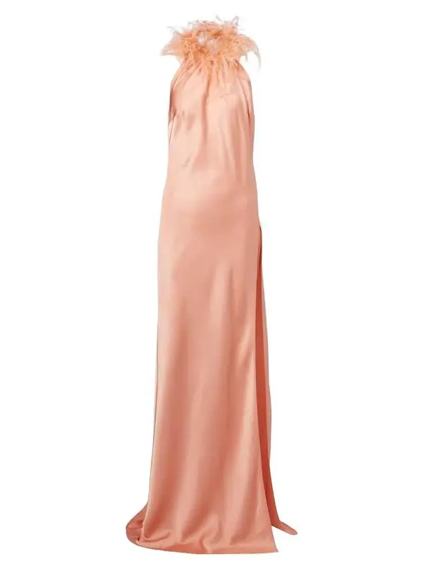 THE NEW ARRIVALS ILKYAZ OZEL Jazzy Feather-trimmed Gown - Pink