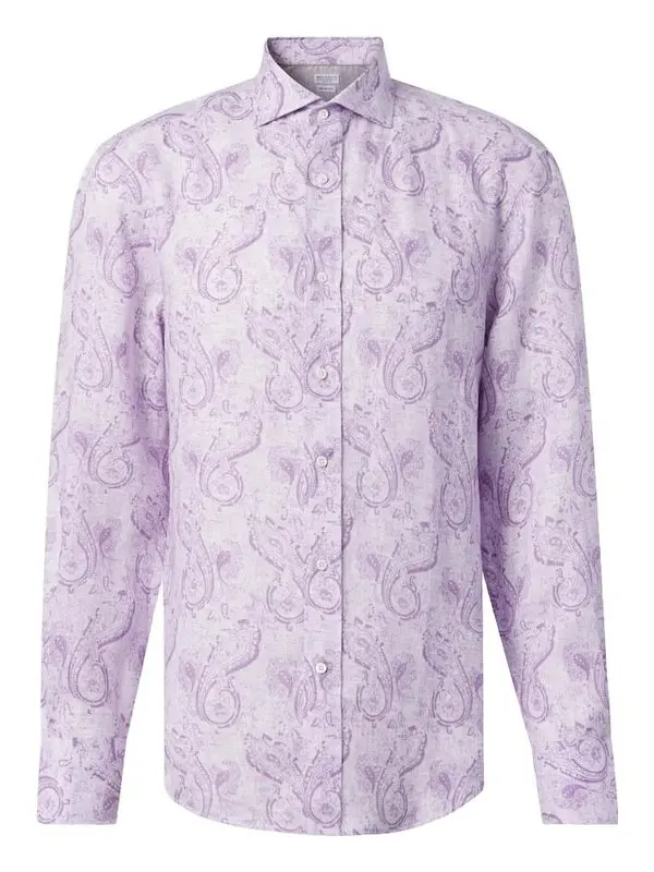 Brunello Cucinelli Printed Linen Shirt - Purple