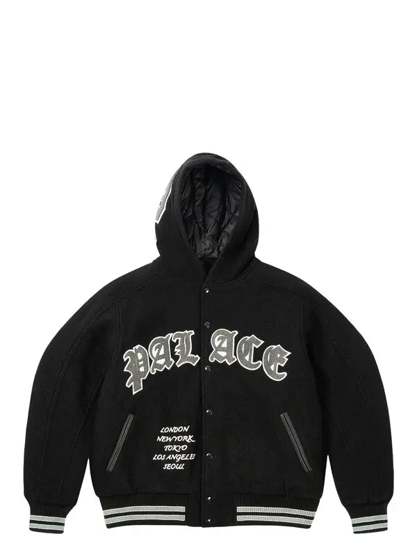 PALACE Hooded Varsity Jacket - Black