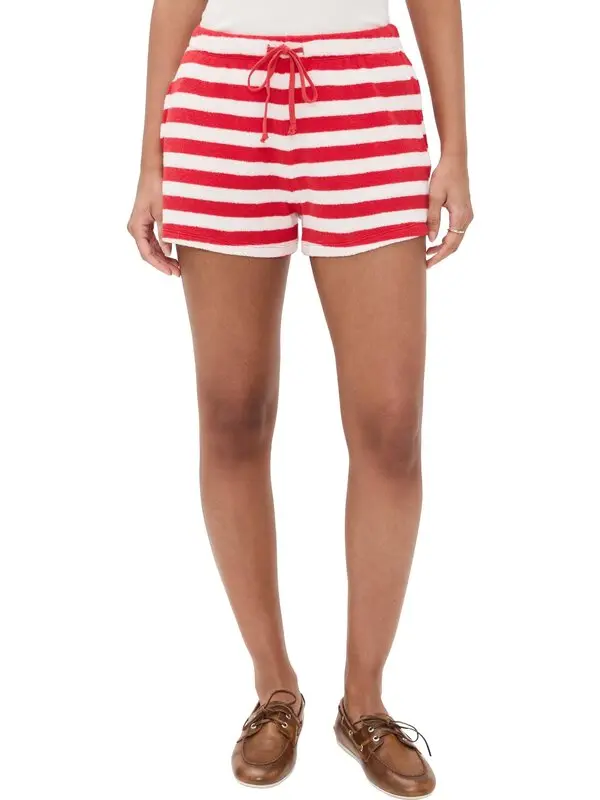 Suzie Kondi Shallis Striped Terry Shorts - Cherry/white Stripe