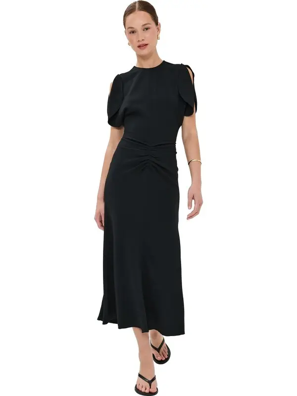 Victoria Beckham Gathered Waist Midi Dress - Black