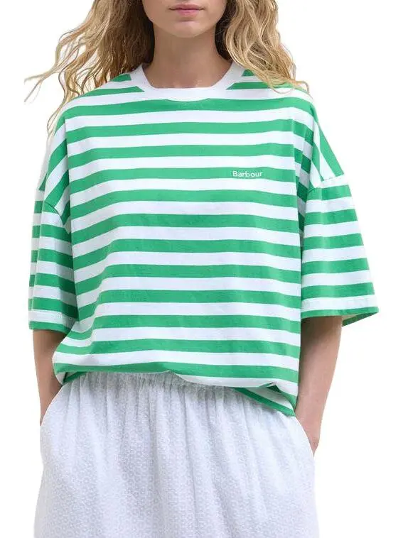Barbour Abby Stripe Oversized Logo T-shirt - White Kelly Green