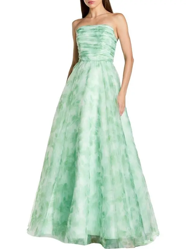 Mac Duggal Strapless Chiffon Gown With Ruffle Detail - Sage Multi