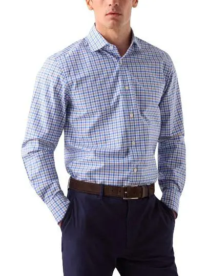 Robert Talbott Reynolds Bold Check Shirt In Contemporary Fit - Blue/flax