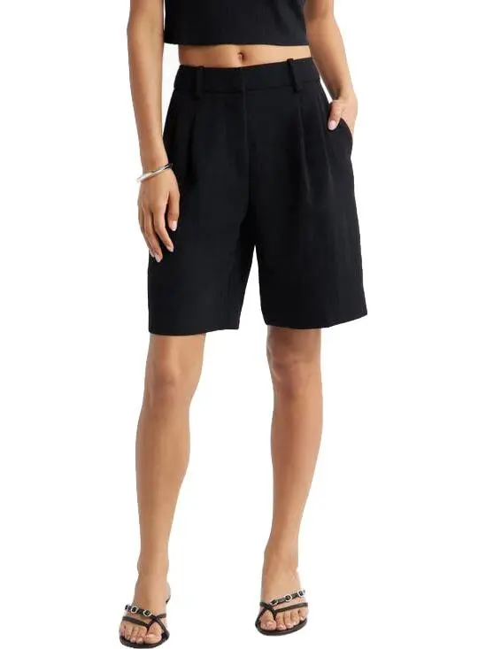 OPEN EDIT Pleated Bermuda Shorts - Black
