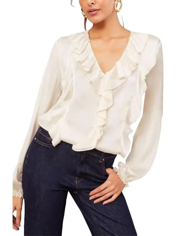 FRIENDS LIKE THESE Ruffle Crinkle Satin Top - Neutral