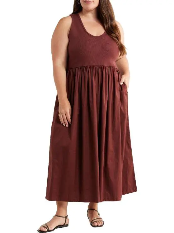 Nordstrom Mixed Media Stretch Cotton Tank Maxi Dress - Brown Raisin