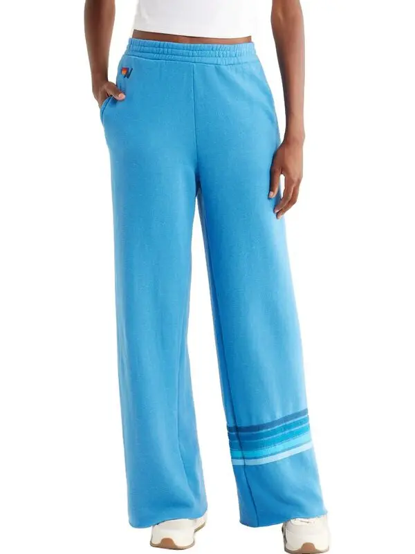 Aviator Nation Rugby Stitch Wide Leg Sweatpants - Cobalt/ Blue