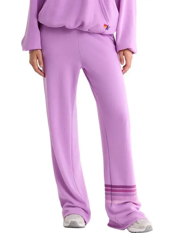 Aviator Nation Rugby Stitch Wide Leg Sweatpants - Neon Purple/ Purple